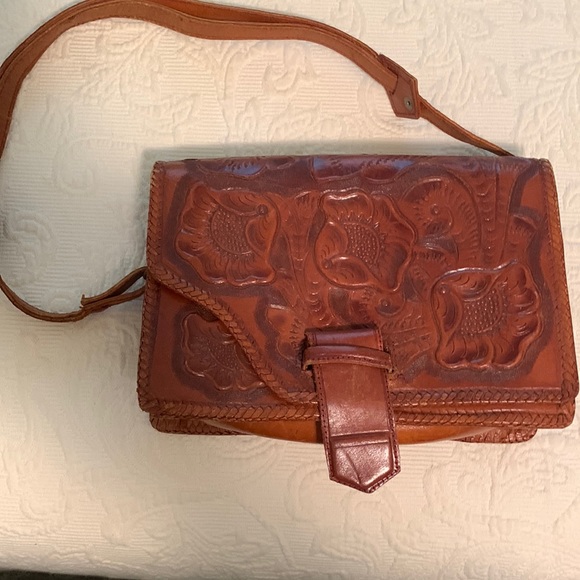 Vintage | Bags | Vintage Handmade Flower Stamped Leather Purse | Poshmark